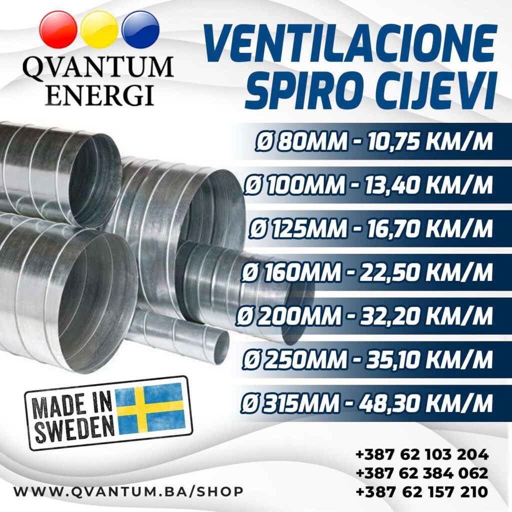 VENTILACIONE SPIRO CIJEVI 100 MM PO 1 M CIJENA - QVANTUM